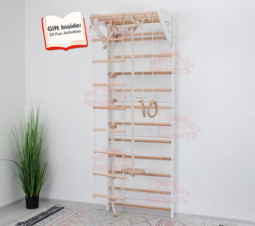 Swedish Ladder With Rope Accessories, Adjustable Climbing Wall, Toddler ...