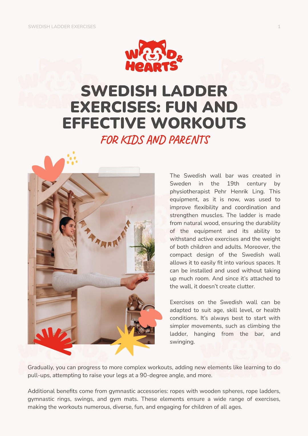 Swedish Ladder Exercises PDF for Kids- Multi-functional Wall Bar ...