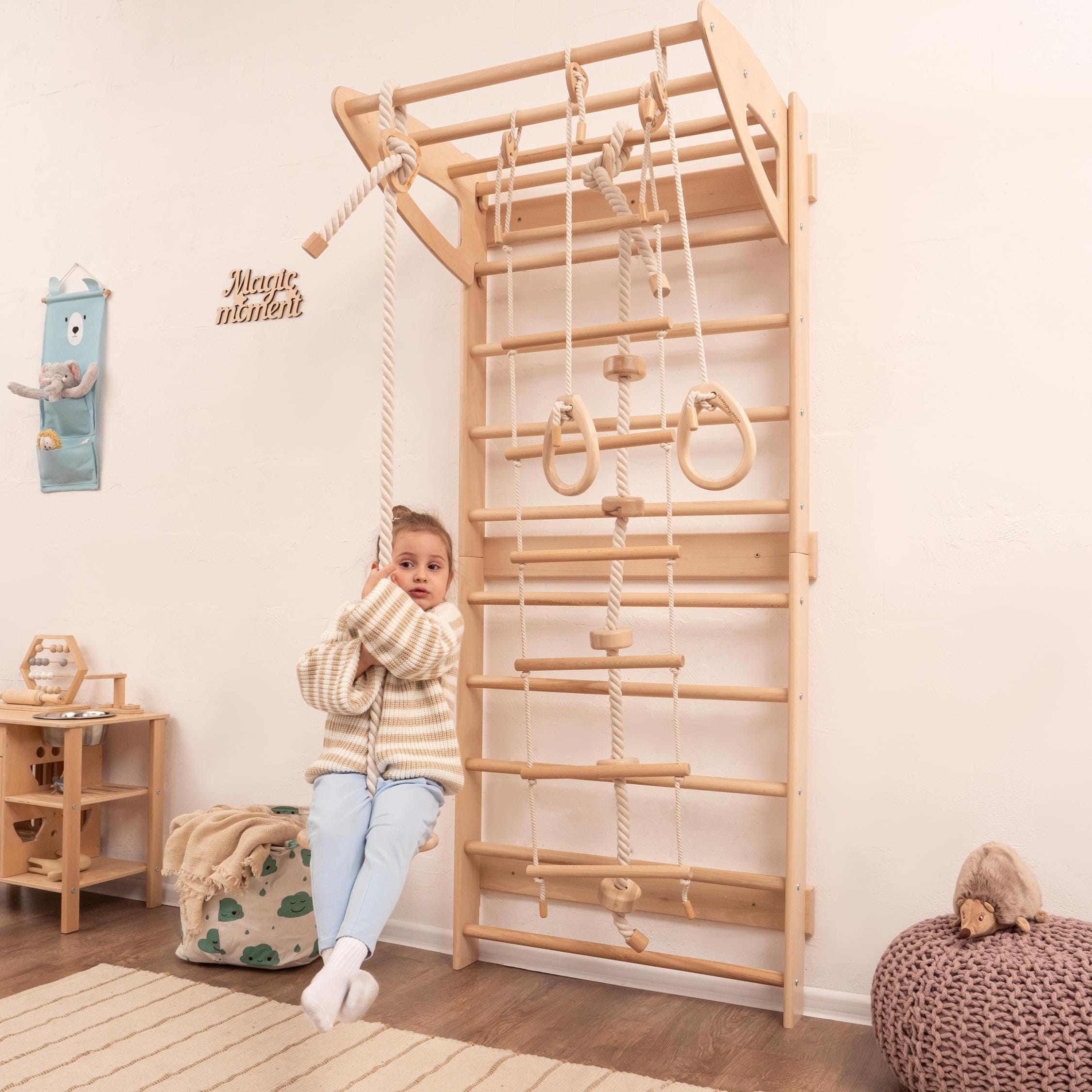 Swedish Ladder Kids With Rope Accessories, Climbing Wall for Kids ...