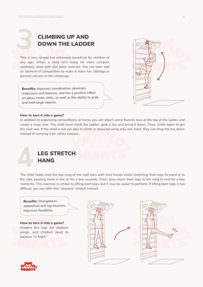 Swedish Ladder Exercises PDF for Kids- Multi-functional Wall Bar ...