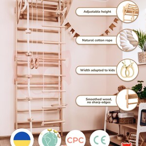 Swedish Ladder With Rope Accessories, Adjustable Climbing Wall, Toddler ...