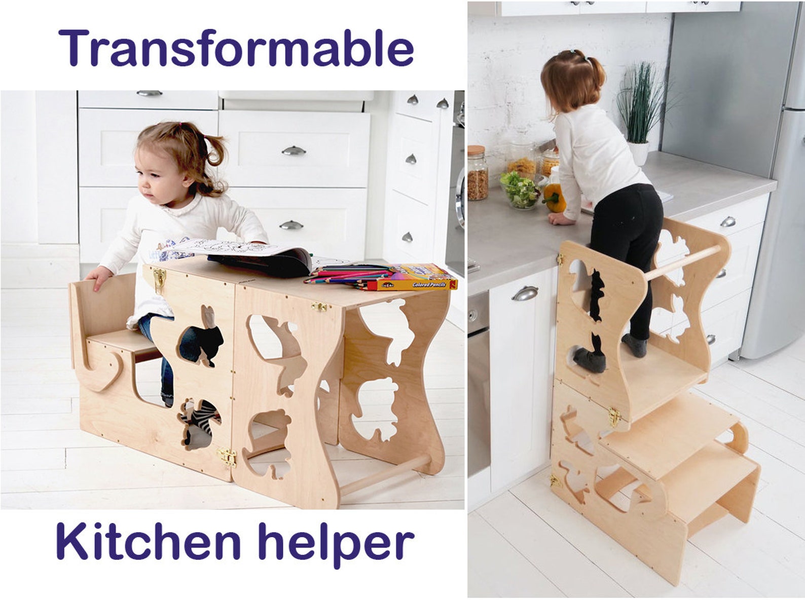 Transformable Kitchen stool Wood chair Kids steps Kitchen | Etsy