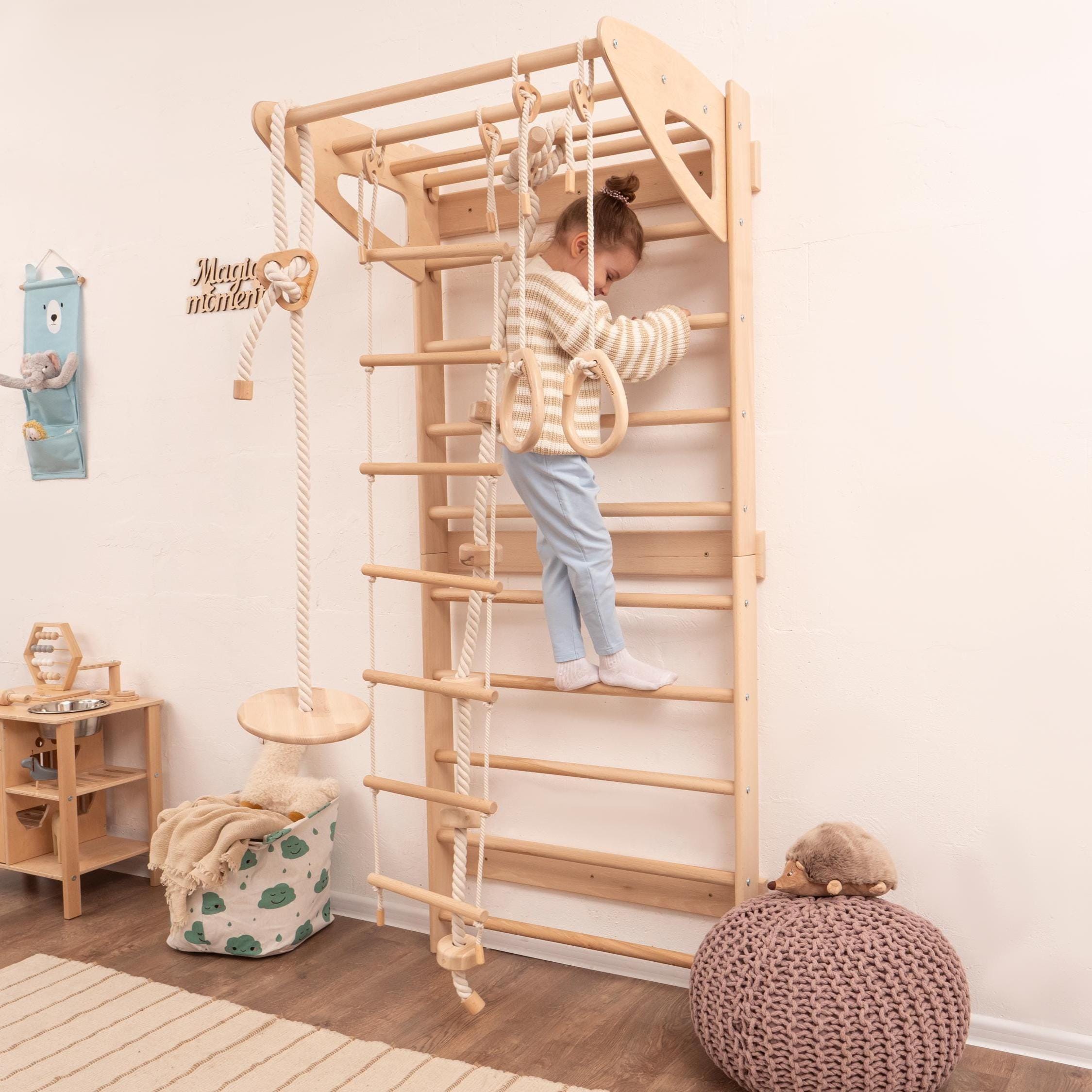 Swedish Ladder Kids With Rope Accessories, Climbing Wall for Kids ...