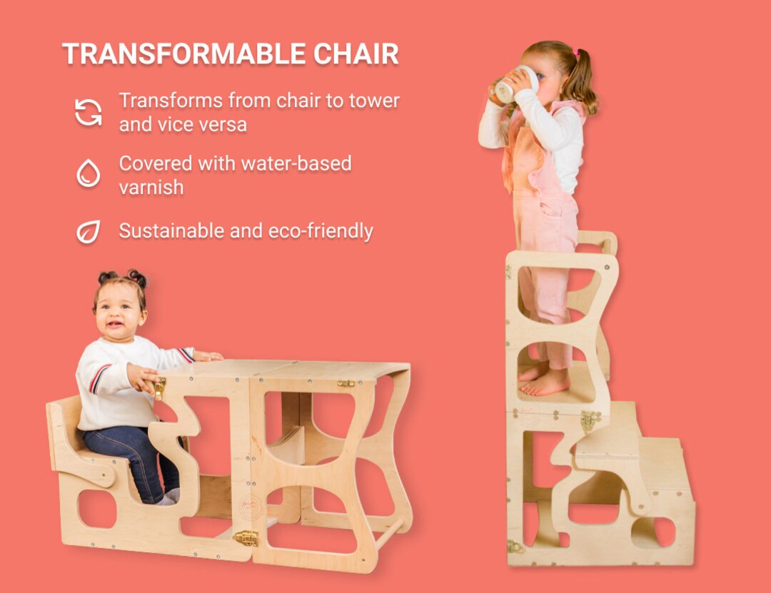 Montessori Learning Chair Kitchen Tower for Kids Waldorf Step Stool Eco ...