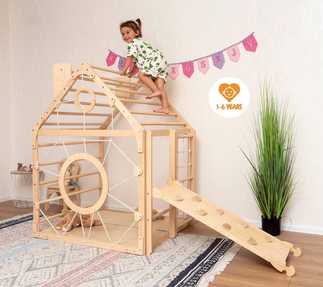 56x43 up to 6 Nursery Mobile Toddler Climbing Gym With Rock Climbing ...