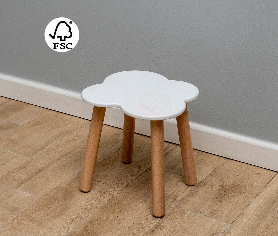 Nursery Decor White Wooden Stool, Baby Gift Plywood Furniture Step ...