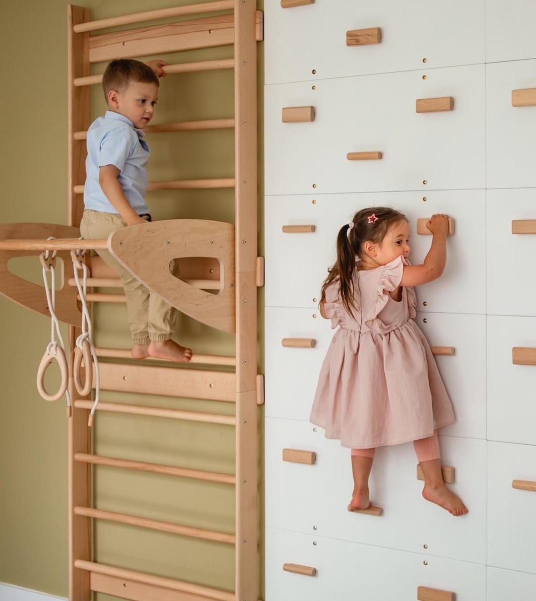 6-in-1 Swedish Ladder for Kids, Adjustable Indoor Wall Gym With 4 Rope ...