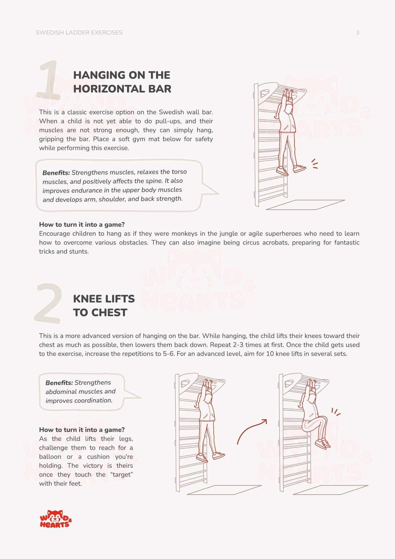 Swedish Ladder Exercises PDF for Kids- Multi-functional Wall Bar ...