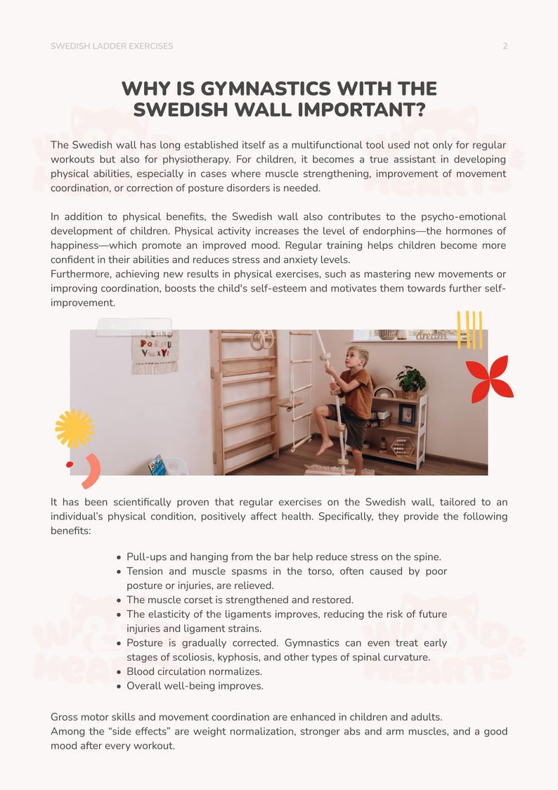 Swedish Ladder Exercises PDF for Kids- Multi-functional Wall Bar ...