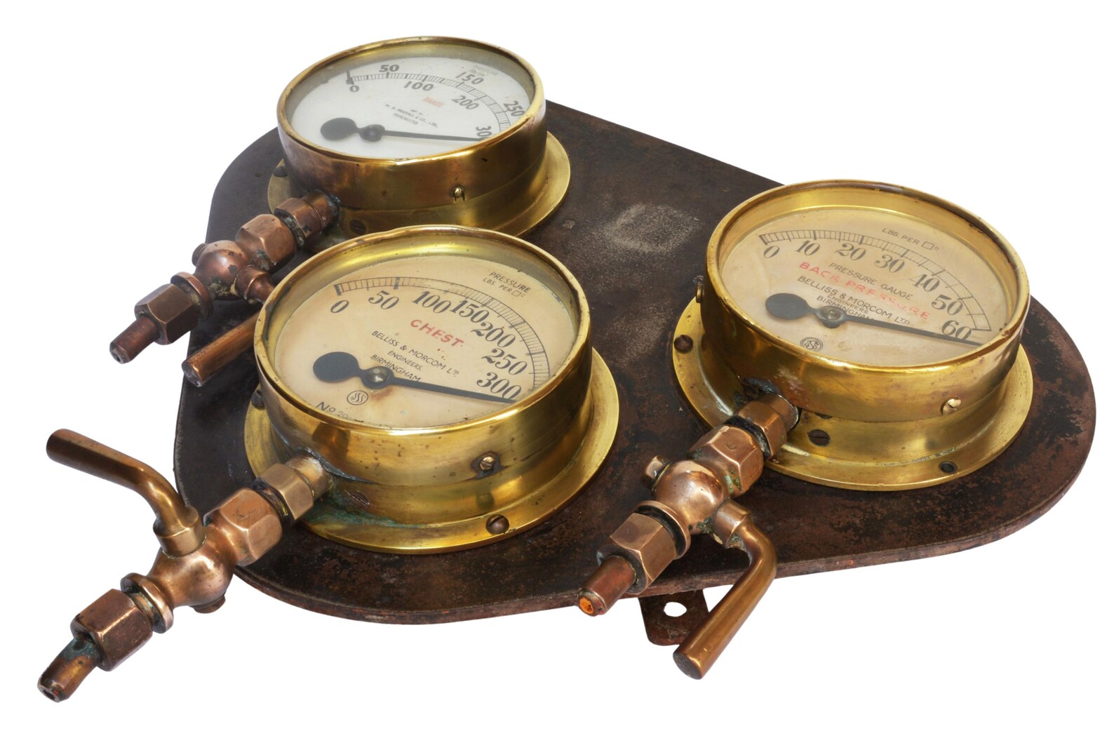 Antique Steam Pressure Gauges With Back Plate, Ex Steam Train, Bellis ...