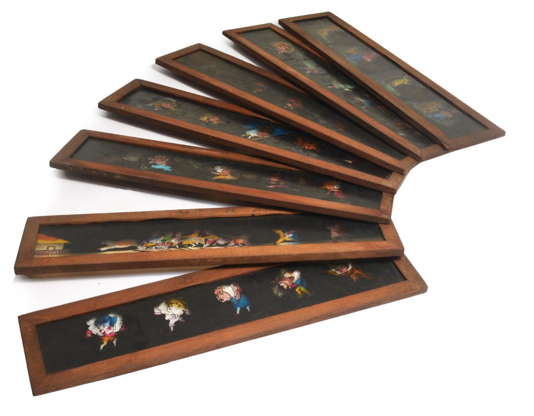 Seven Large Wood Framed Glass Magic Lantern Slides, Victorian, Hand ...