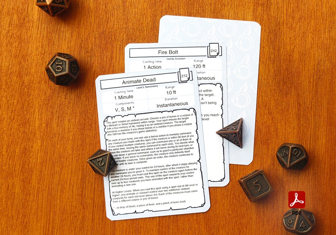 Spell Cards - Dnd 5e | PDF | Fillable | Same Size as the Official - Etsy