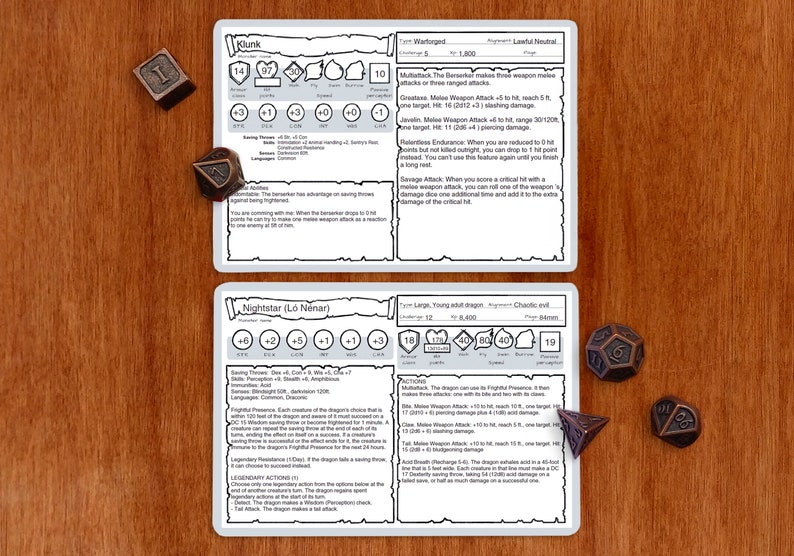 Monster Cards Dnd 5e PDF Fillable Same Size as the - Etsy