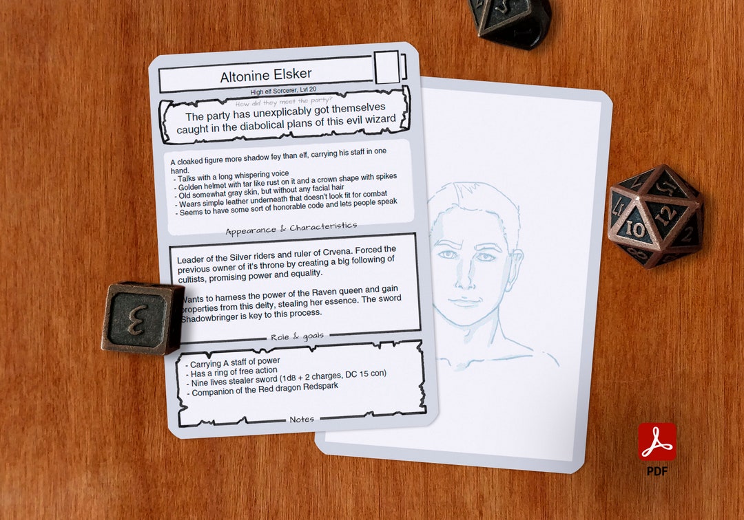 NPC Cards - Dnd 5e | PDF | Fillable - Etsy