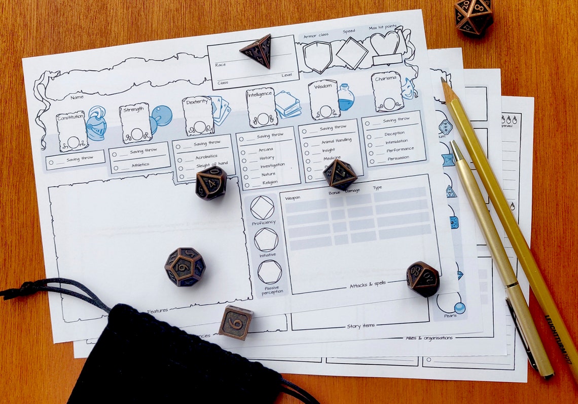 Simplified Character Sheet A5 DnD 5e PDF Fillable | Etsy