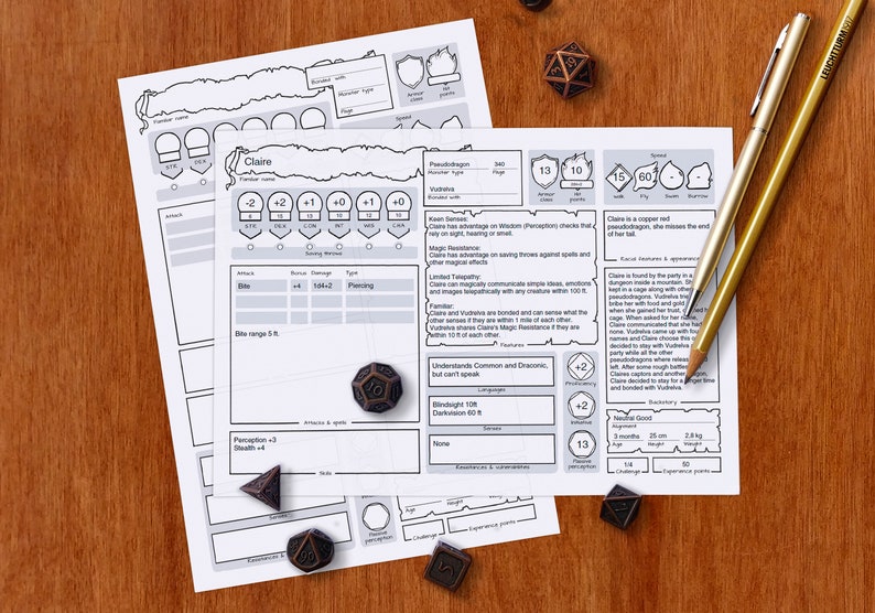 Familiar Character Sheet A5 Dnd 5e PDF Fillable | Etsy Canada
