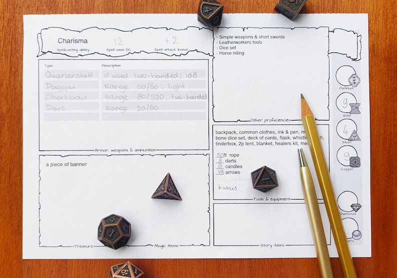 Simplified Character Sheet A5 Dnd 5e PDF Fillable - Etsy
