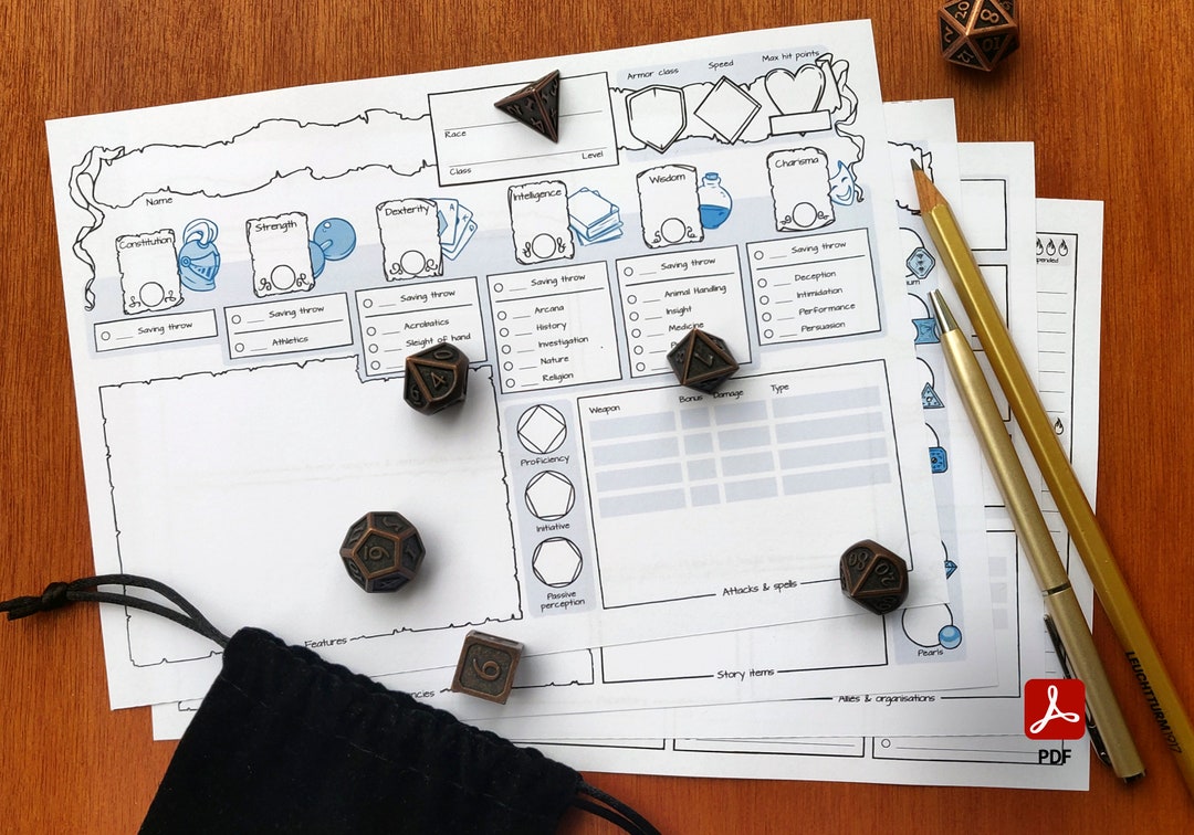 Simplified Character Sheet - A5 | Dnd 5e | PDF | Fillable | Male and ...