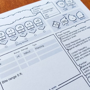 Familiar Character Sheet - A5 | Dnd 5e | PDF | Fillable - Etsy Canada
