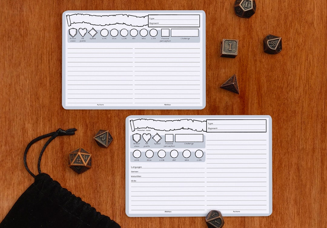Monster Cards With Lines Dnd 5e PDF Fillable Same Size - Etsy