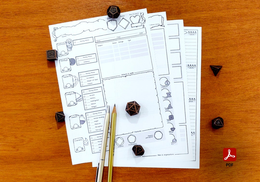 Simplified Character Sheet - A5 | Portrait | Dnd 5e | PDF | Fillable ...