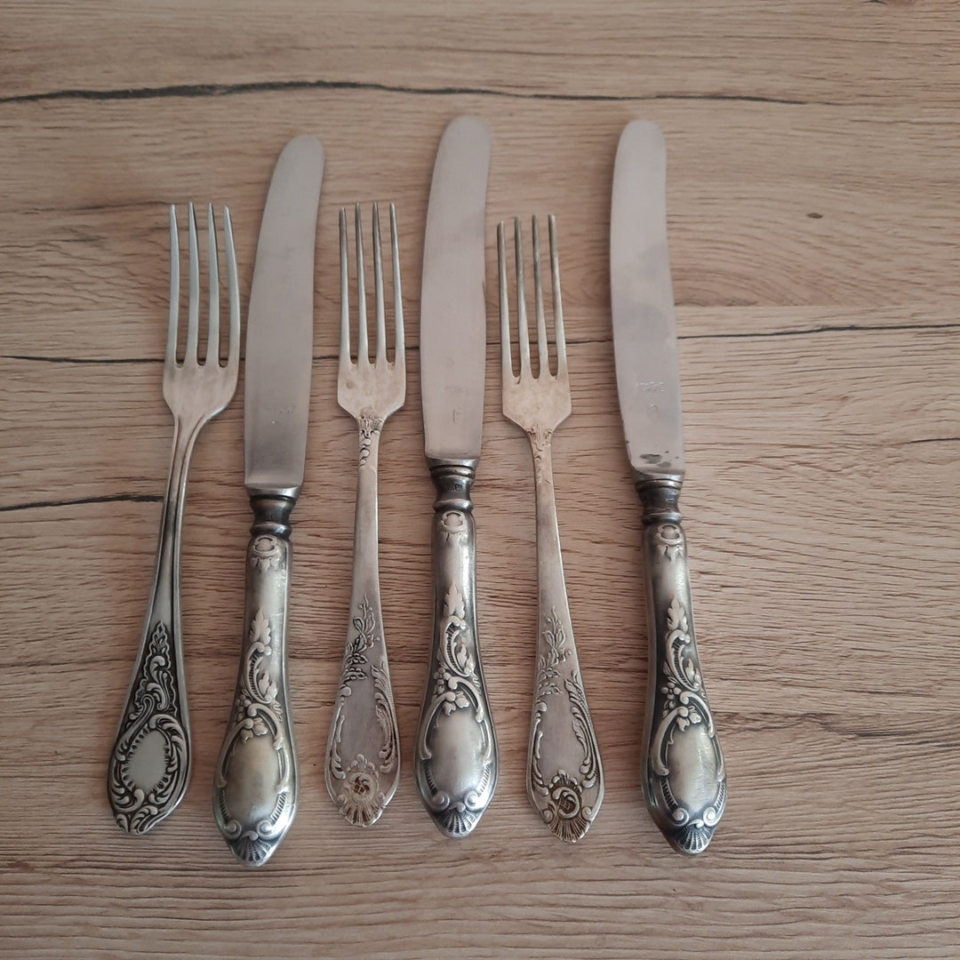 Vintage Silverplated Cutlery Set Knives and Forks Antique Ornate ...