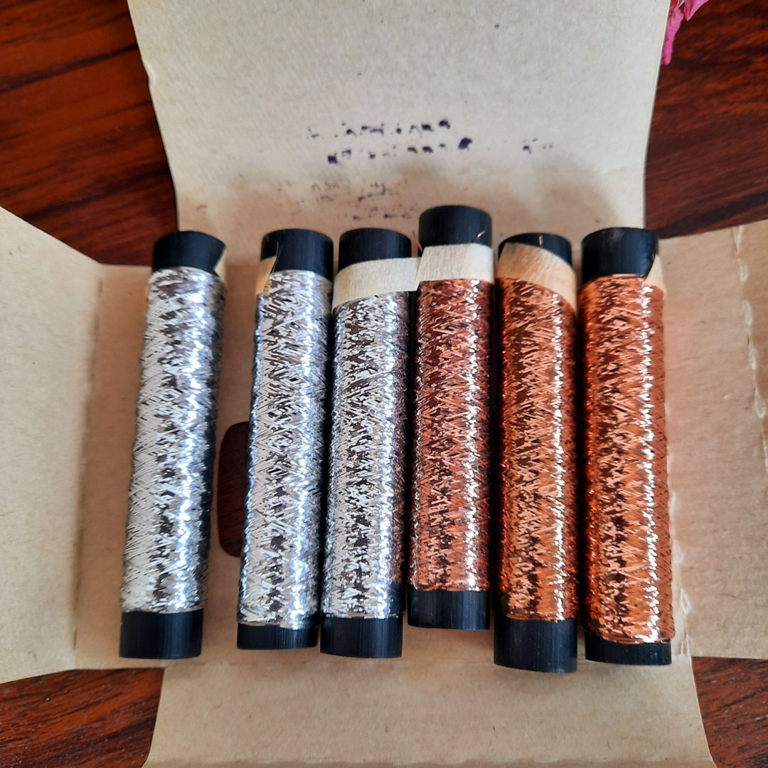 6 Spools Silver Sparkly and Copper Color Real Metal Thread 130 M Super ...