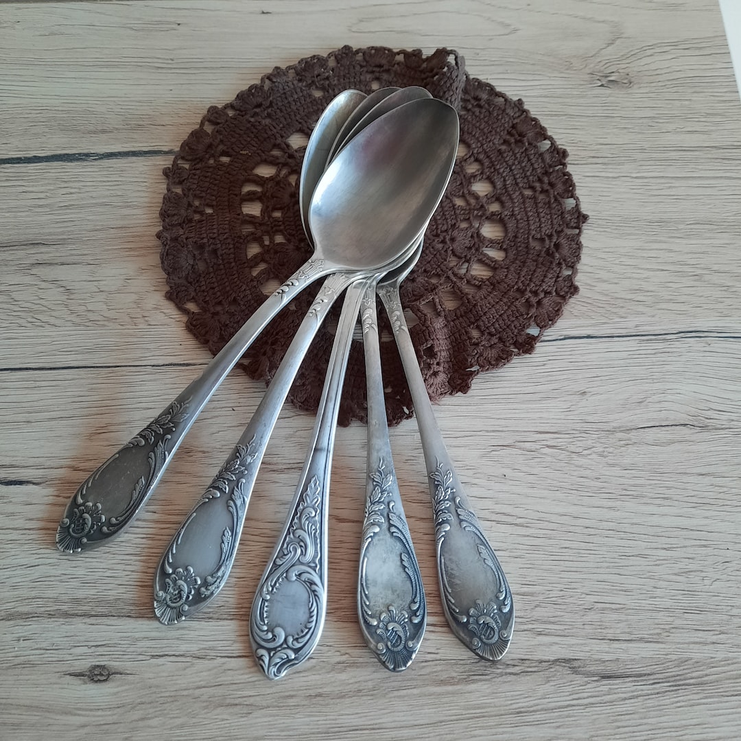 Silverplated Dinner Spoon Set Ornate Alpaca Silver Soup Spoon Set of 5 ...