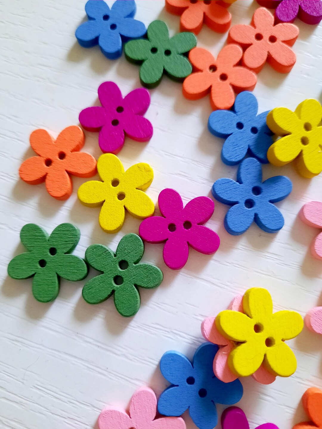 15 Wooden Flower Buttons Wood Buttons Sewing Scrapbooking Doll Making ...
