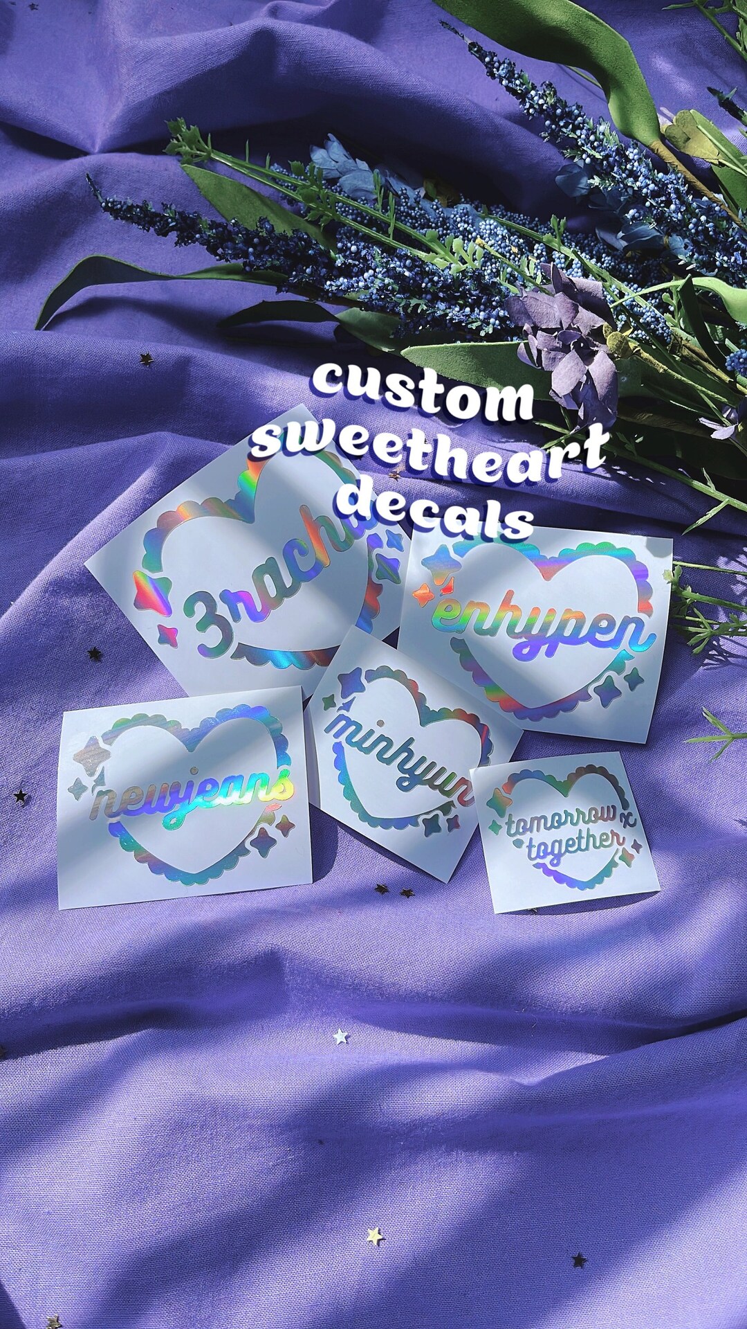 CUSTOM Sweetheart Holographic Lightstick Decal Stickers / Cute Kpop ...
