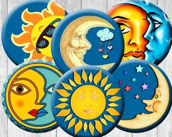 Suns and Moons Digital Collage Sheet Jpg and Png - Etsy