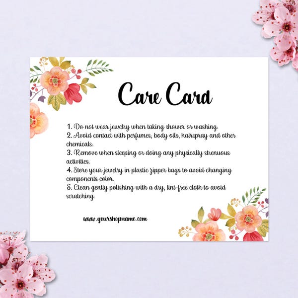 Jewelry Care Card Pre-made Template, Custom Jewellery Care Instructions ...