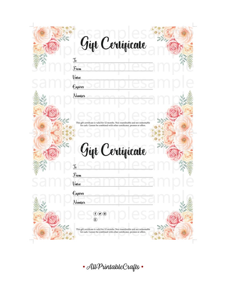 Printable Floral Gift Card Template, Custom Gift Certificate ...