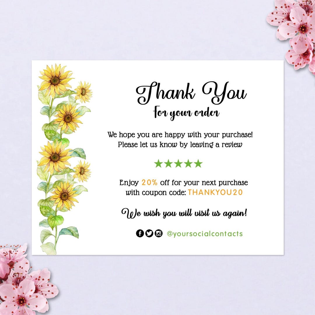 Thank You for Your Order Printable Card Template With Discount Code ...