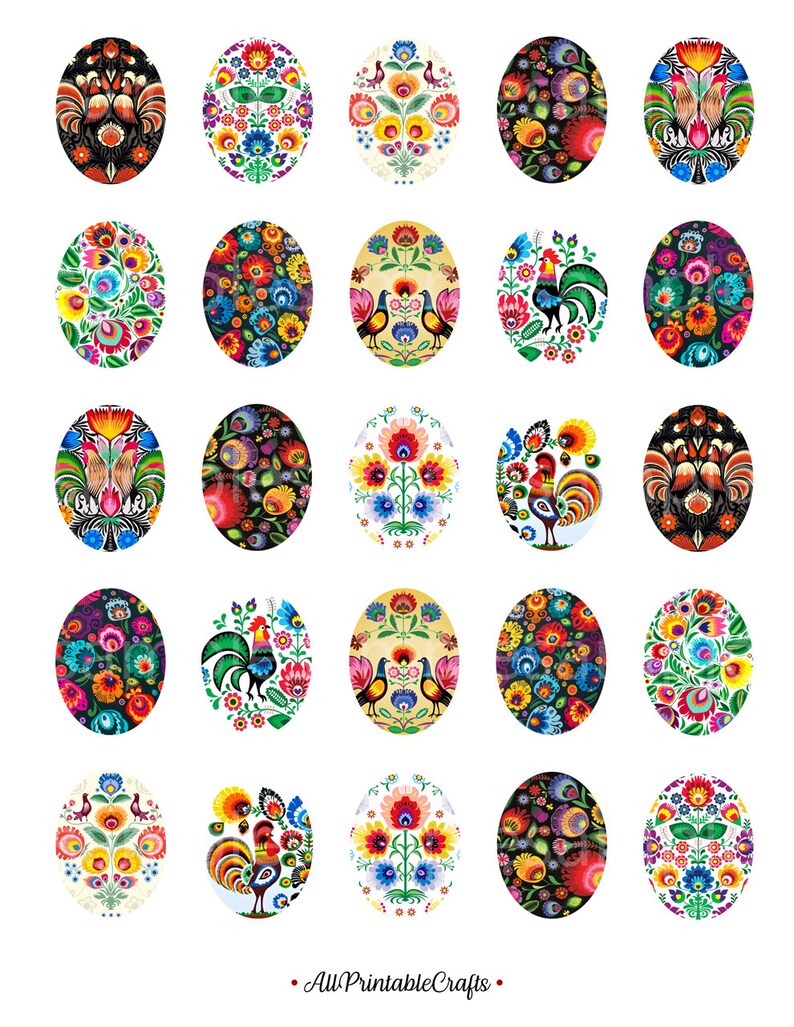 Printable Collage Sheet Folk Art Folklore Flowers Cabochon - Etsy