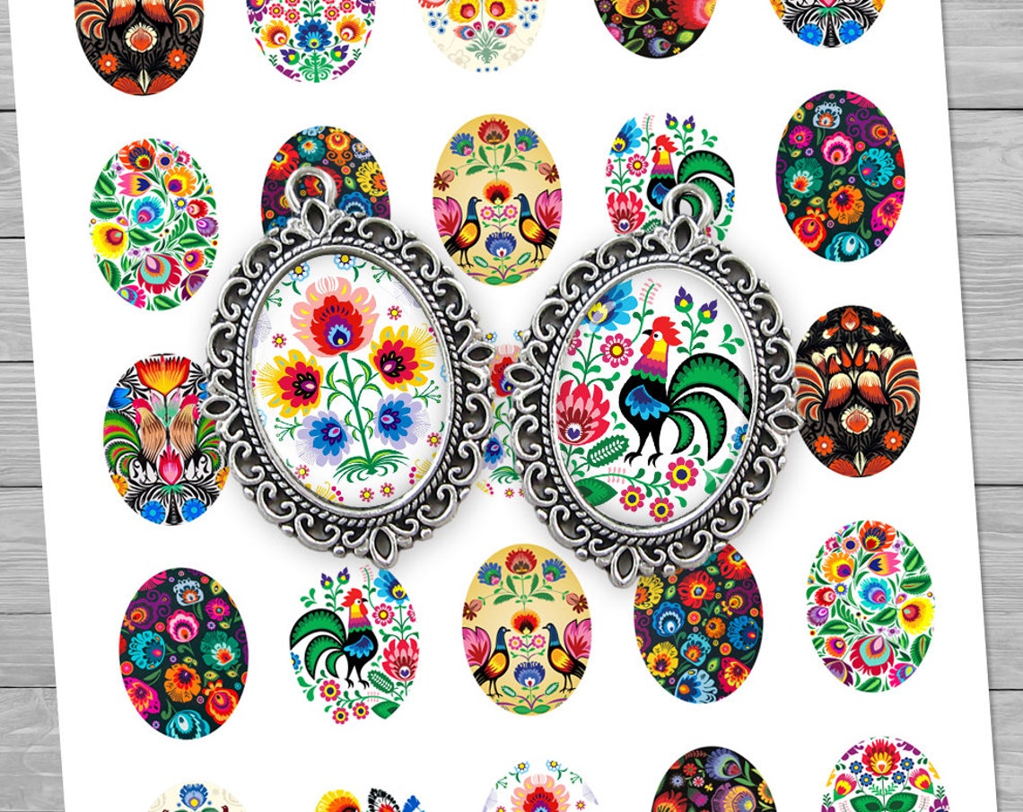 Printable Collage Sheet Folk Art Folklore Flowers Cabochon | Etsy