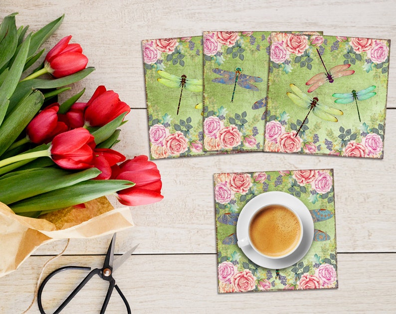 Images for Coasters DRAGONFLY Printable Download 3.8x3.8 Inch - Etsy