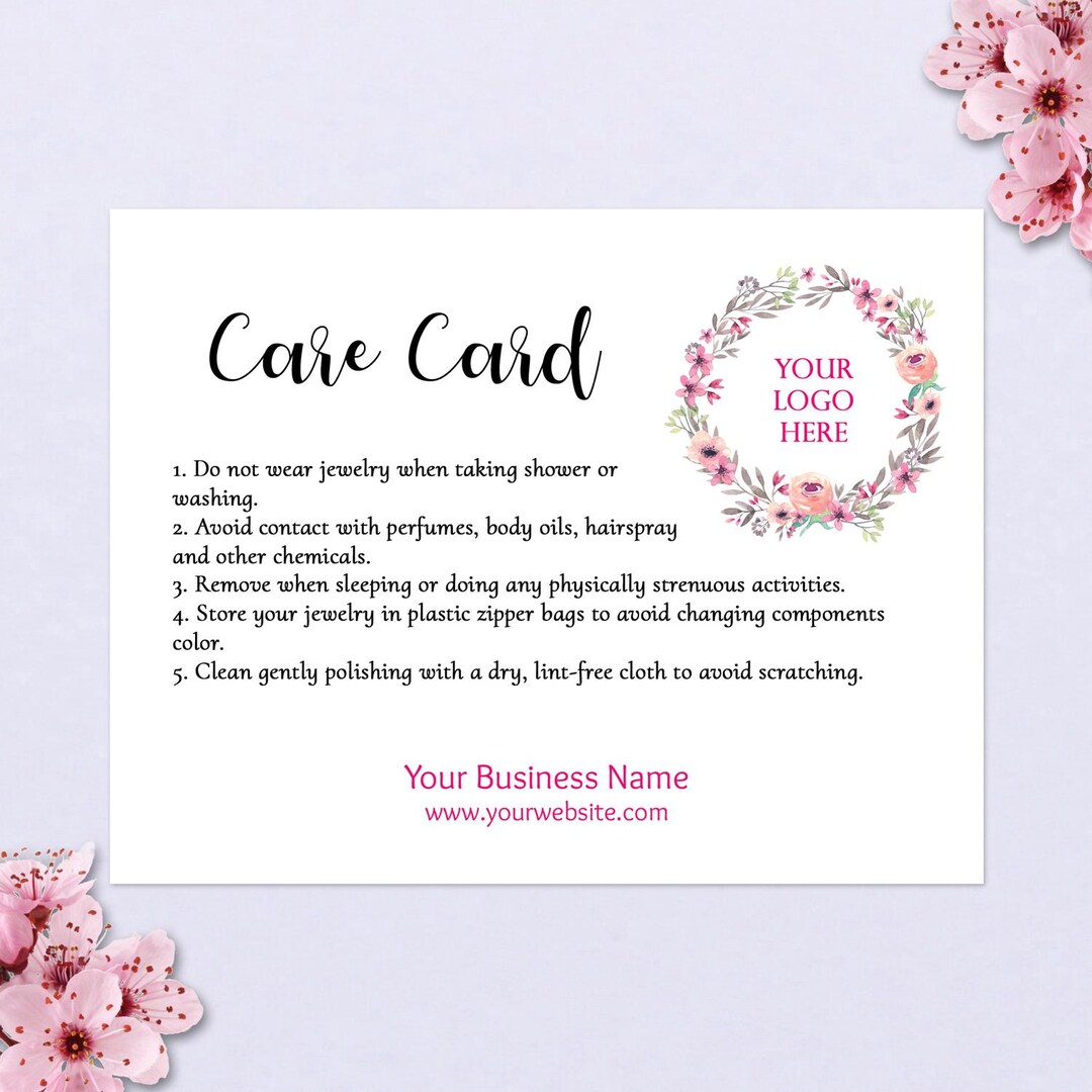 Custom Jewelry Care Cards Template, Custom Care Instruction Cards ...