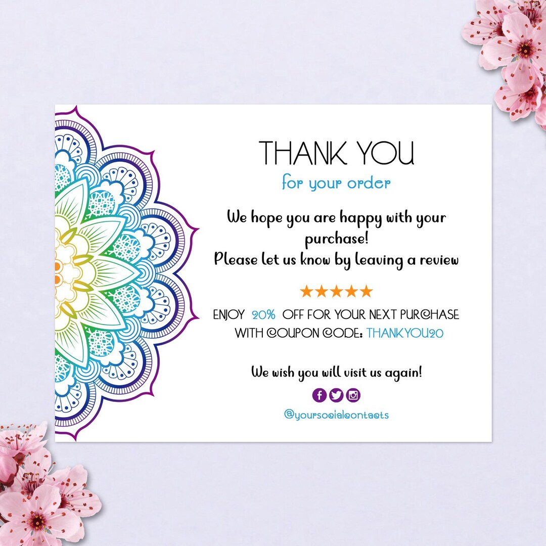 Thank You for Order Printable Cards for Small Business, Printable Thank ...