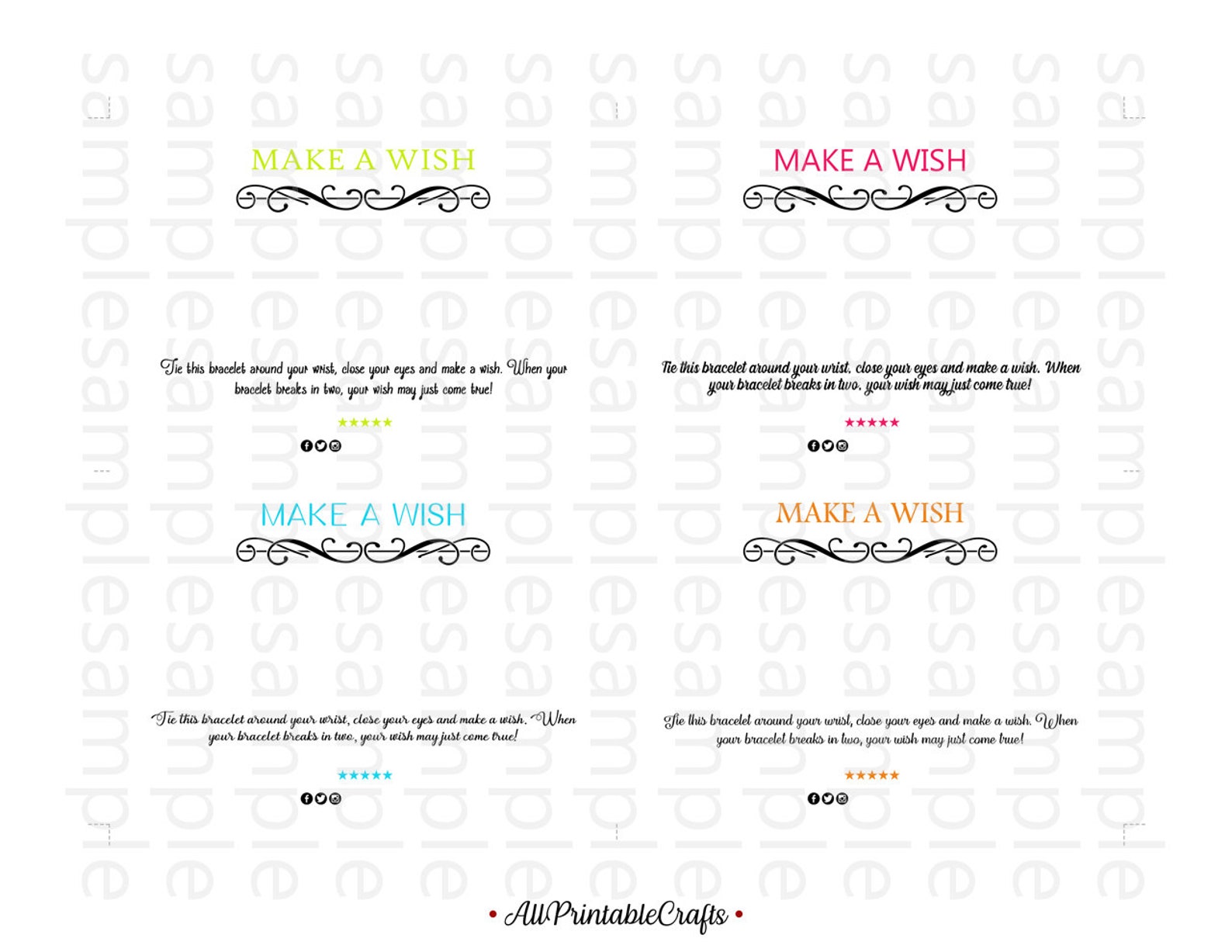Printable Bracelet Display Cards Personalized Wish Bracelet Etsy UK