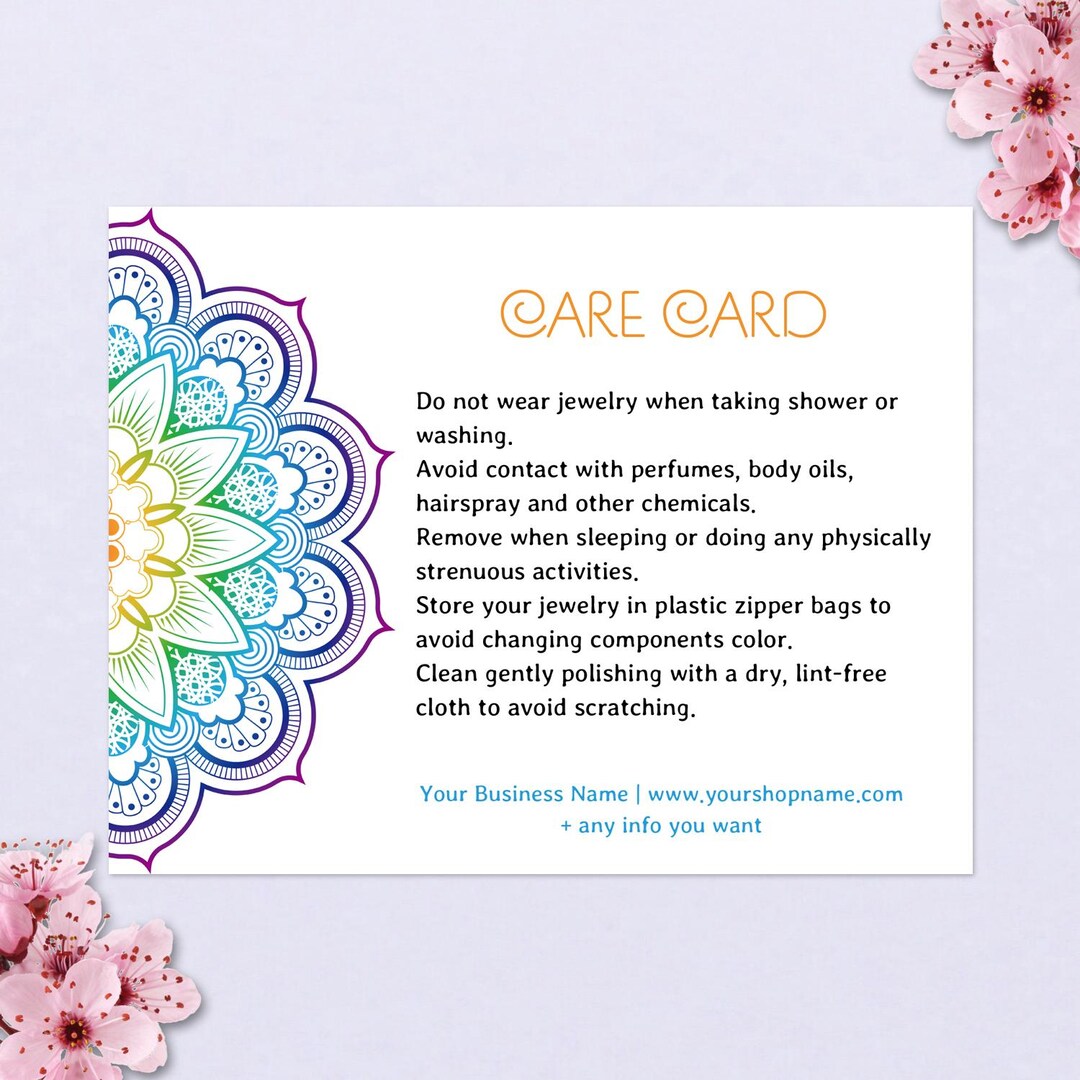 Custom Jewellery Care Instruction Card Digital Care Cards Template for ...