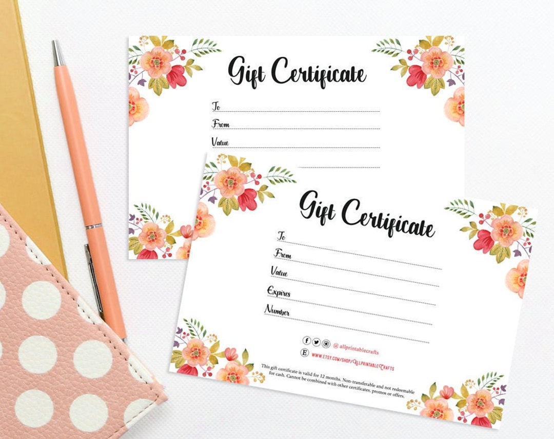 Printable Floral Gift Card Template Custom Gift Certificate - Etsy