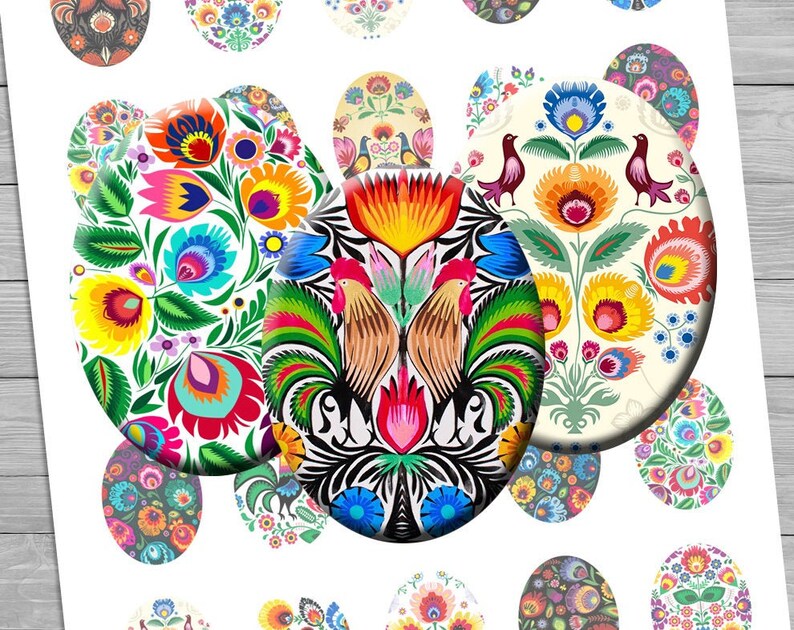Printable Collage Sheet Folk Art, Folklore Flowers Cabochon Images for ...