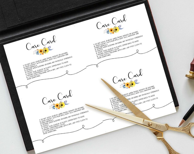 Custom Care Instruction Cards, Jewelry Care Cards, Printable Packaging ...