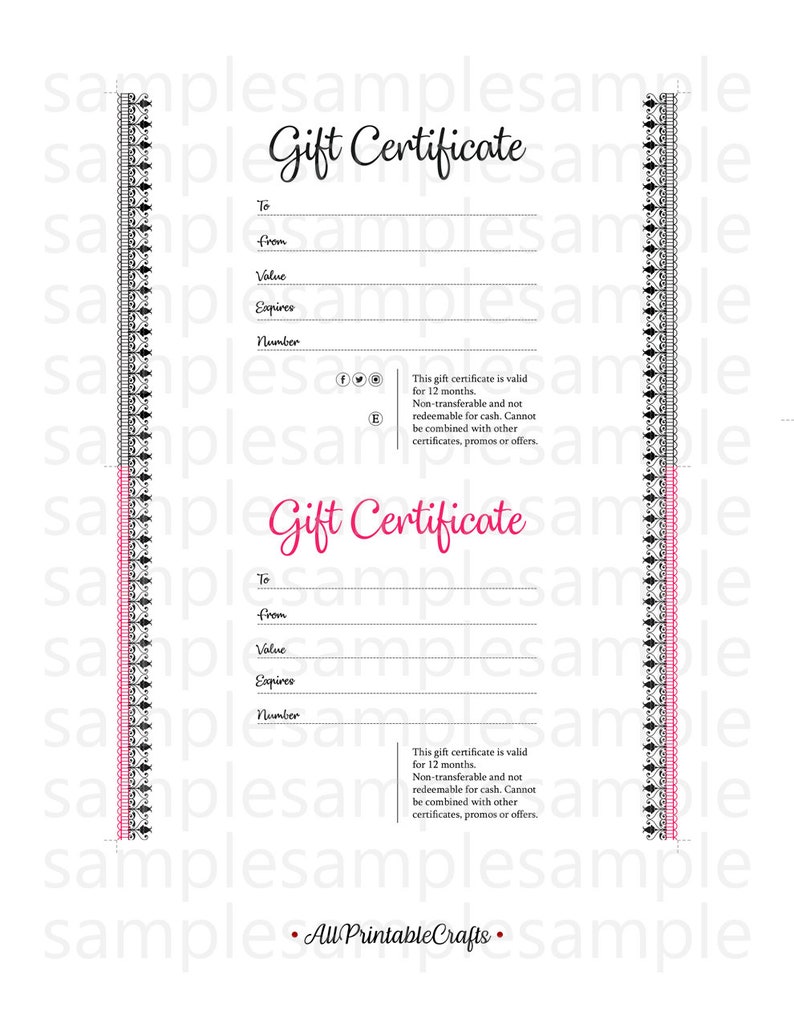Printable Gift Card Template Set, Custom Gift Certificate, Gift Voucher ...
