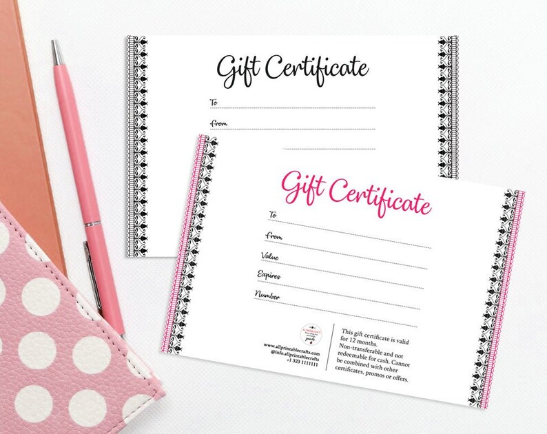 Printable Gift Card Template Set, Custom Gift Certificate, Gift Voucher ...
