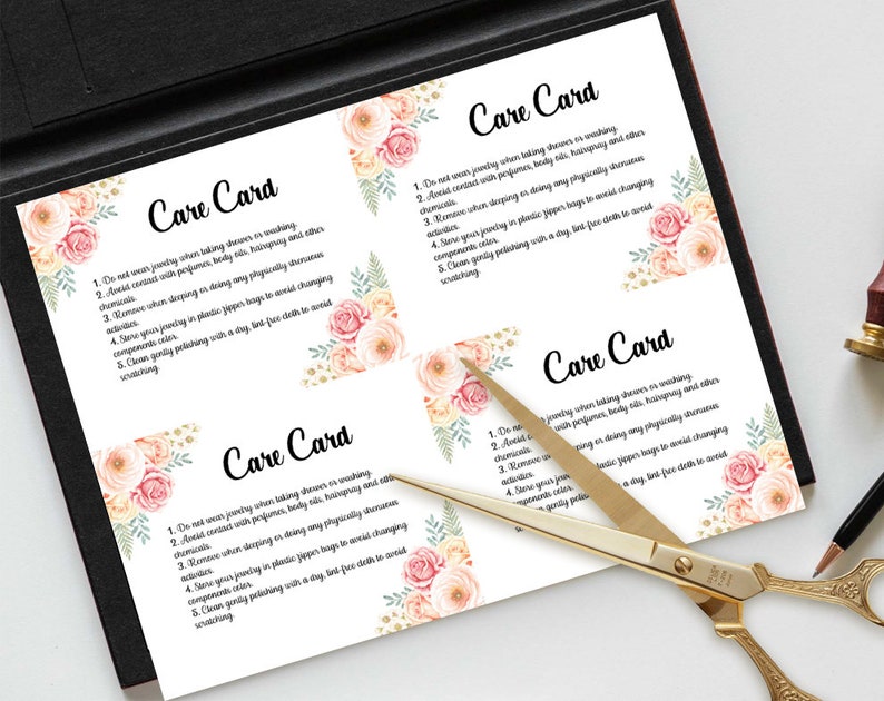 Custom Care Instruction Cards, Jewelry Care Cards, Printable Packaging ...