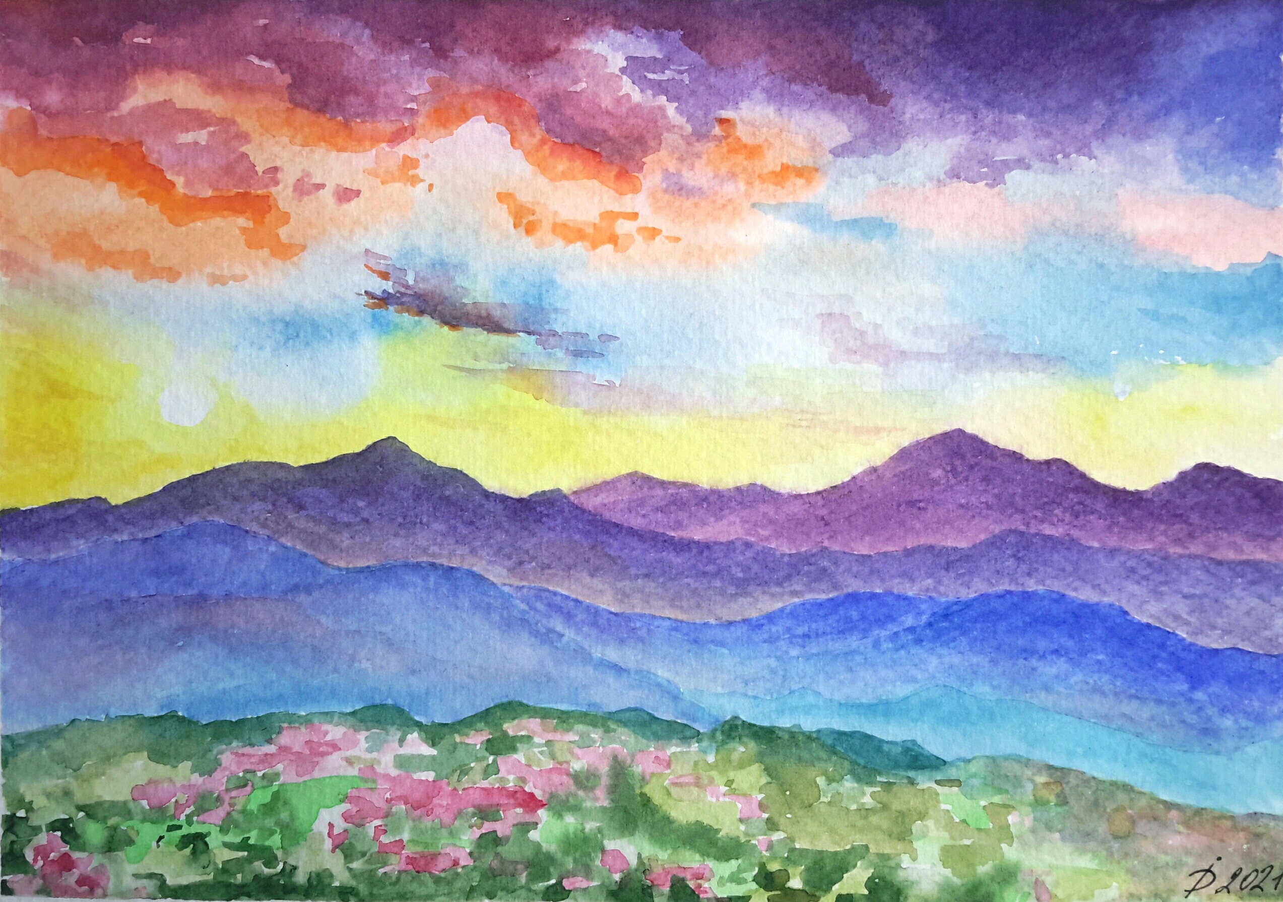 Blue ridge mountain original painting. Sunrise scenery | Etsy