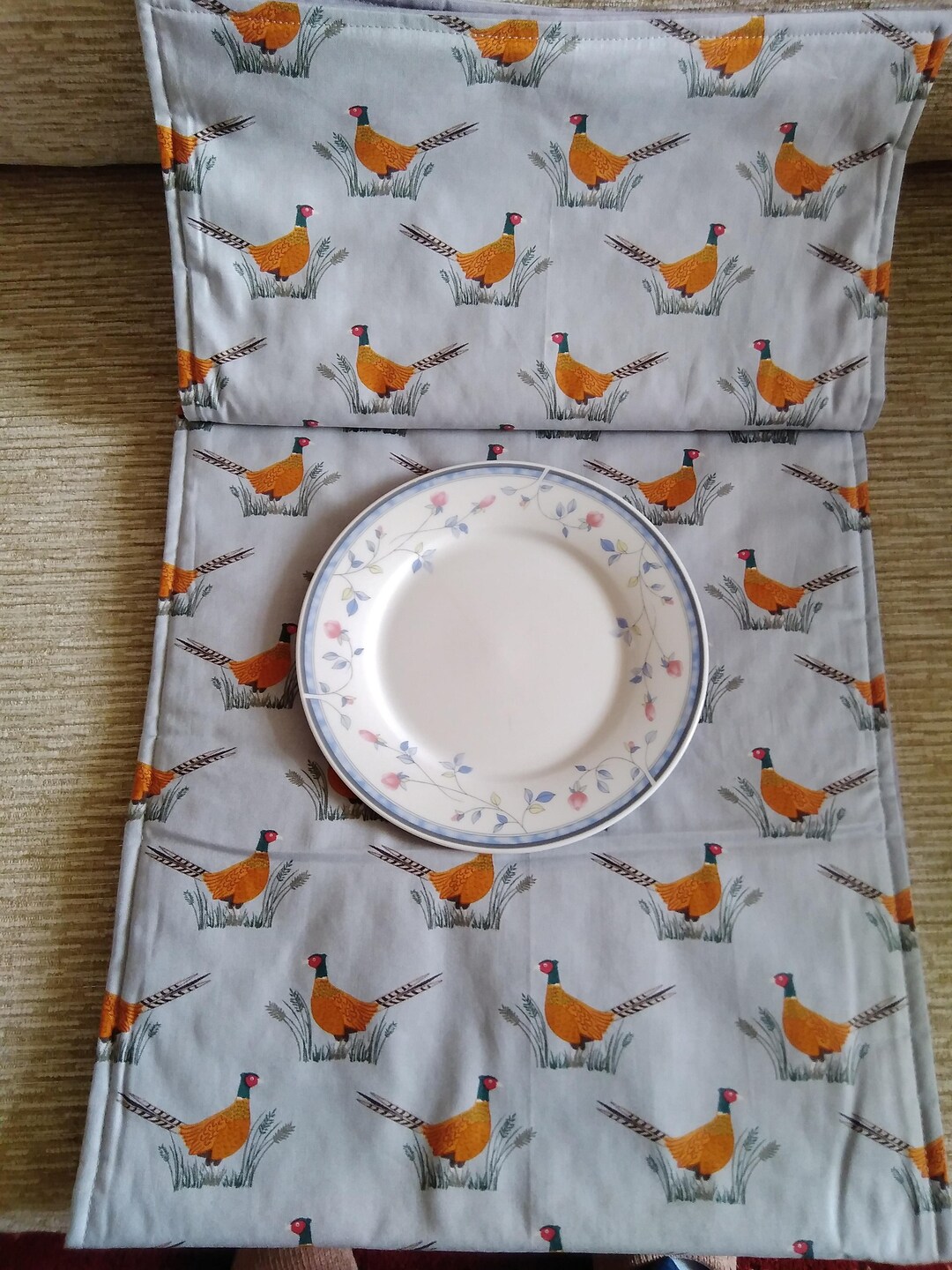 Table Runner in Pheasant Print Fabric on a Grey Background - Etsy
