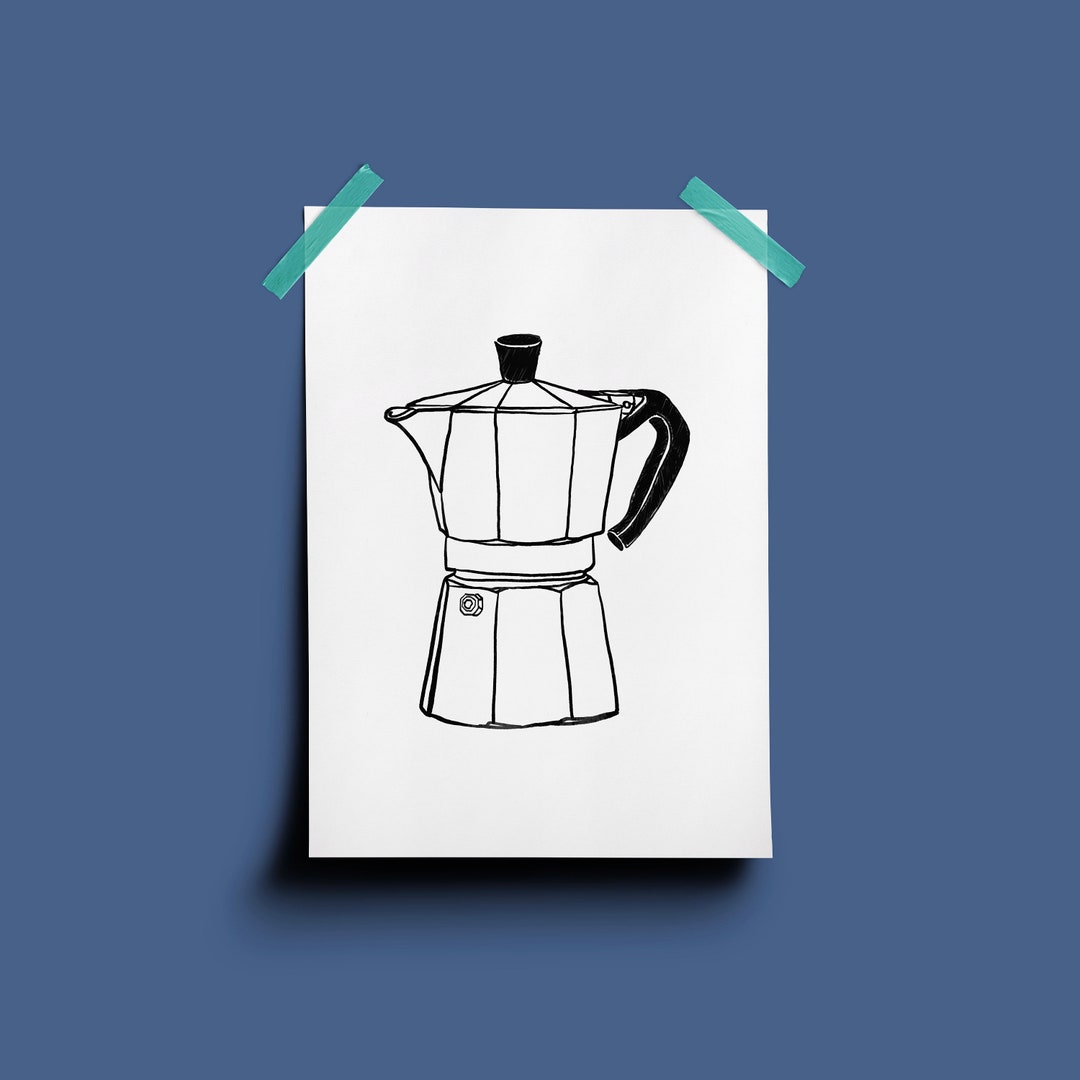 Espresso Print, Moka Pot Print, Moka Pot Sketch, Kitchen Art, Coffee ...